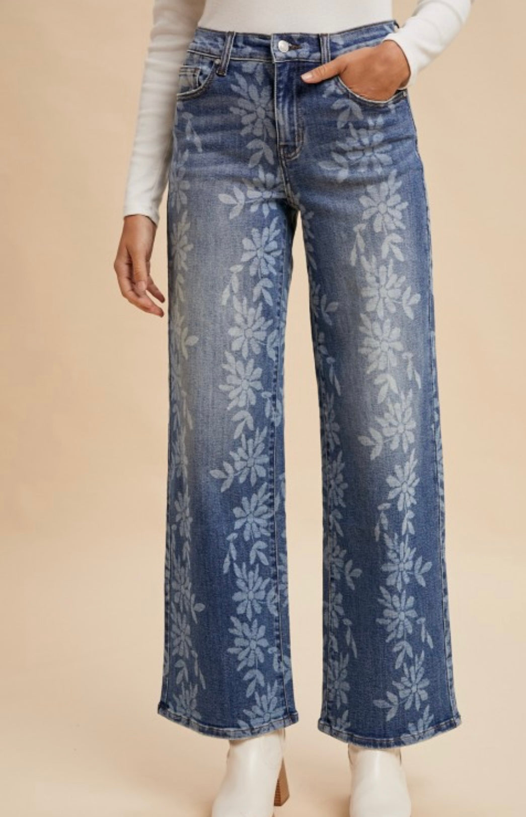Anniewear Stretch High Rise Wide Leg Daisy Print Jeans – Just You And ...